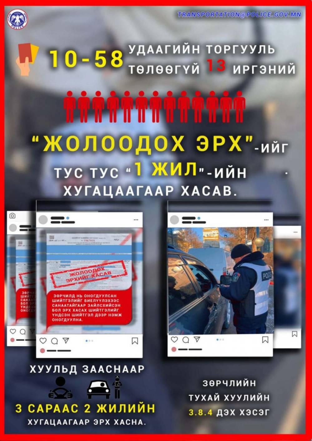 Торгуулиа төлөөгүй 13 иргэний жолоодох эрхийг нэг жилийн хугацаагаар хасжээ - logic.mn